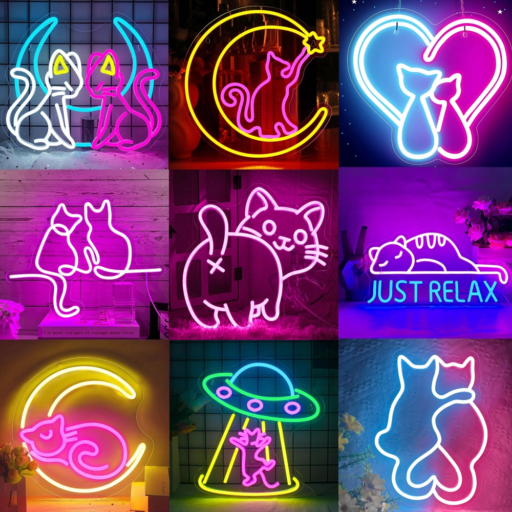 Anime Cat Neon Sign Moon Cat Neon Light Up Signs for Wall Decor Magic ...