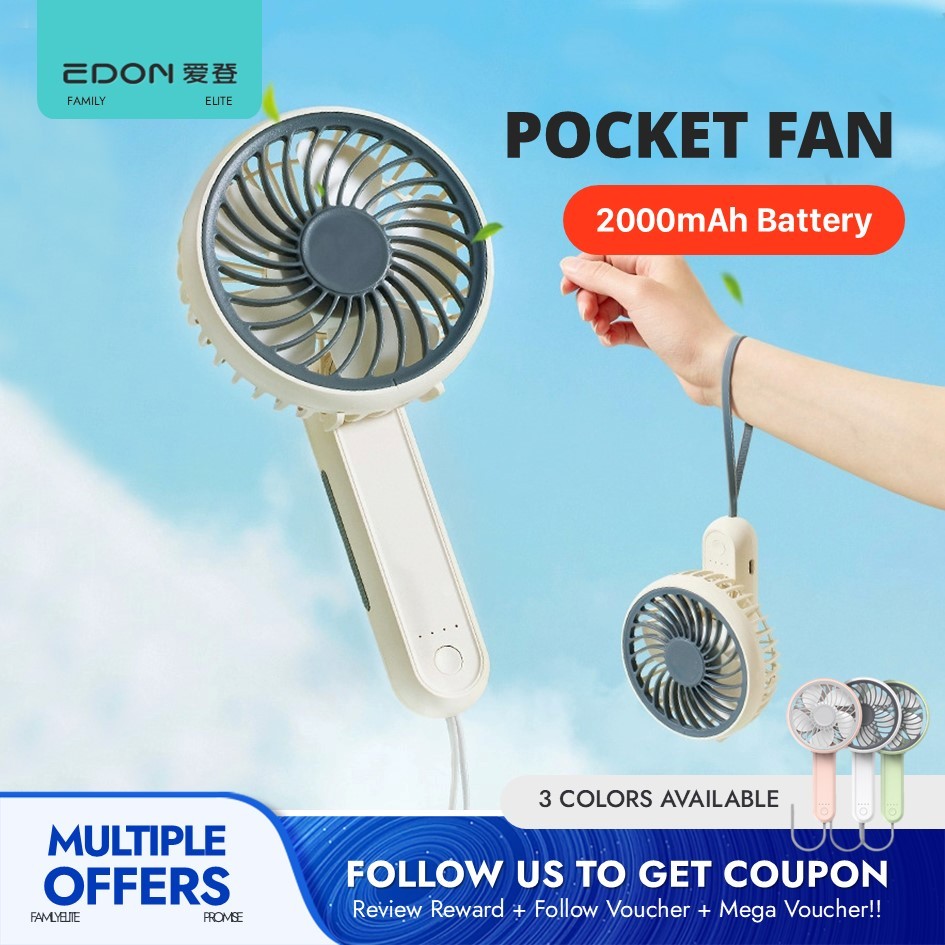 Edon Portable Handheld Fan 2000mAh, 3 Levels of Speed and 180° Foldable ...
