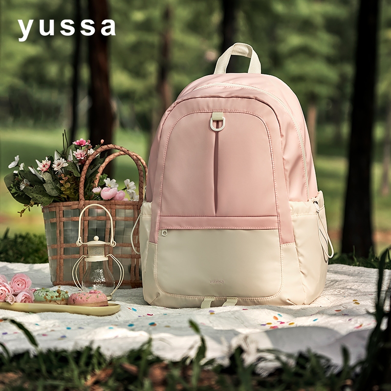 yussa 2024 Brown Pink Large-Capacity 15-inch Backpack Women College ...