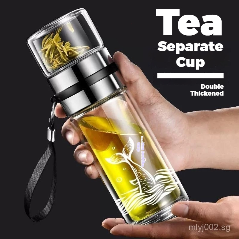 High-End Double-Layer Tea and Water Separation Glass Cup Transparent ...