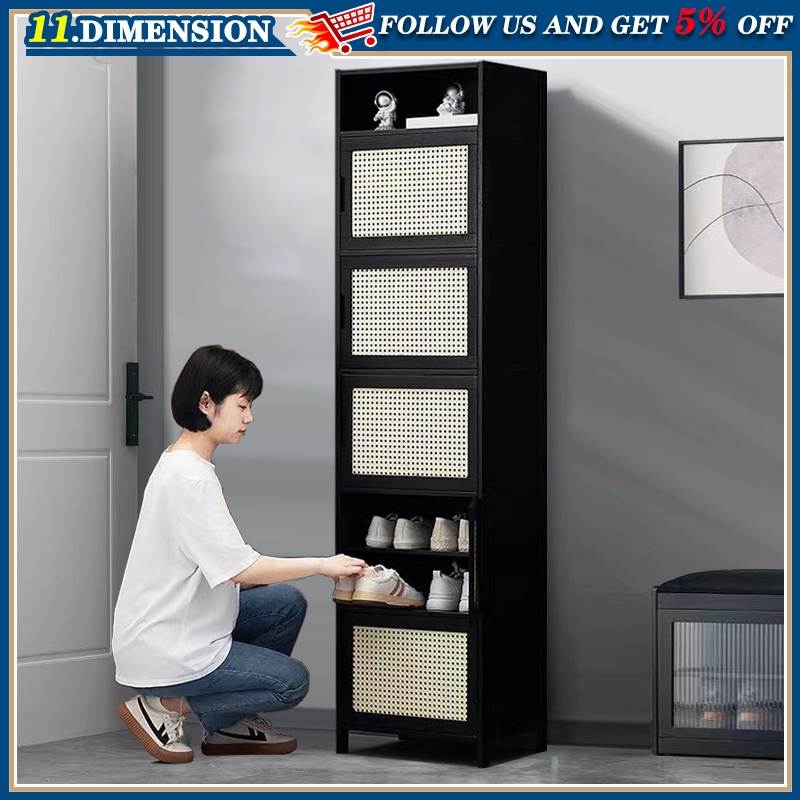 Black Shoe Cabinet Shoe Rack Cabinet with Breathable Door Entrance ...