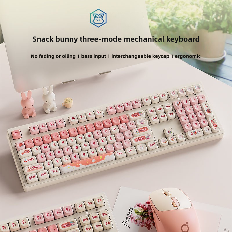Snack Bunny Girl Cute Wireless Bluetooth Three-Mode Mechanical Keyboard ...