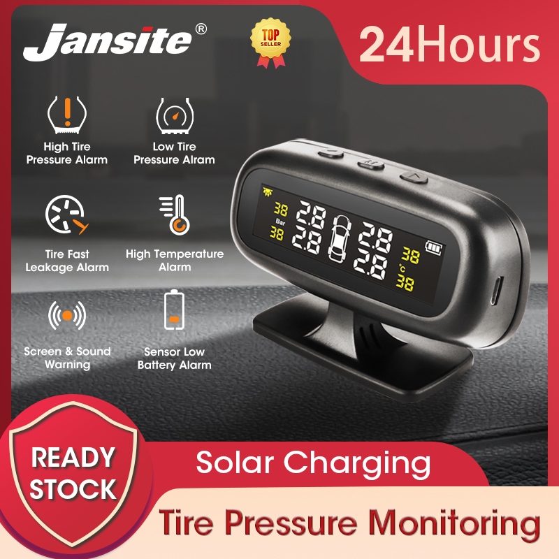 Jansite TPMS Solar Monitoring System Tire Pressure Sensor Gauge Universal Wireless with 4 ...