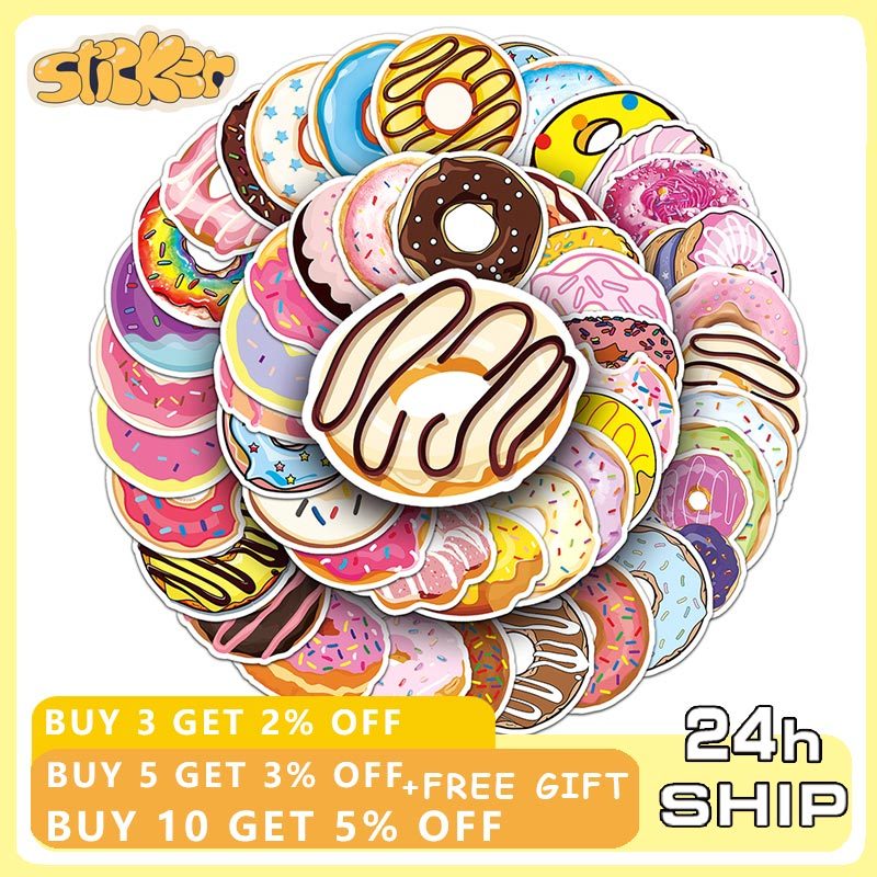 50pcs Food Donut Stickers DIY Skateboard Laptop Luggage Bike Motorcycle ...