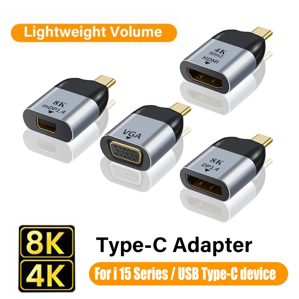 USB Type C to HDMI/ VGA/DP /MINI DisplayPort Converter Cable Adapter 8K ...