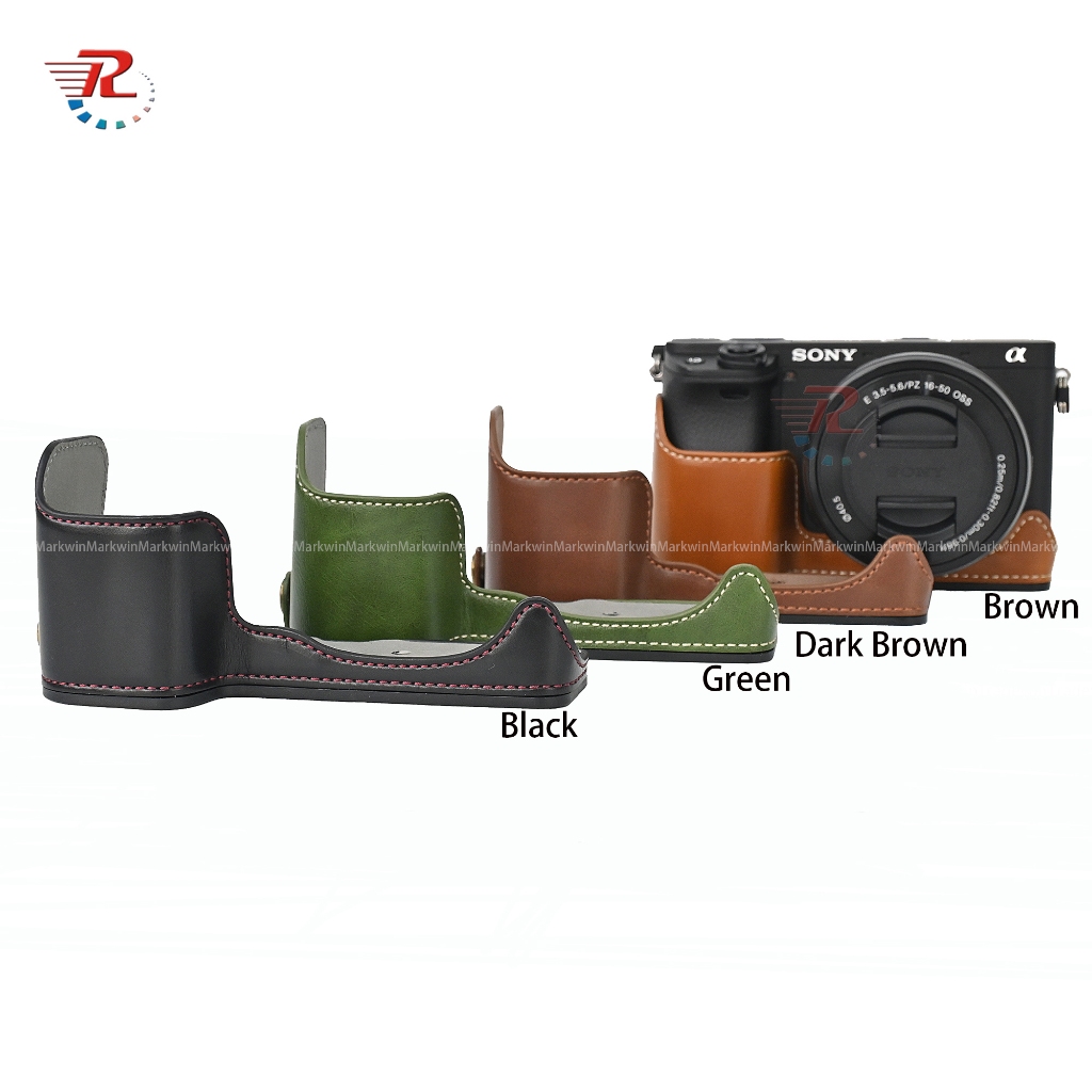 Leather Camera Half Case Cover Bag For Sony A6400 A6300 A6100 A6000 ...