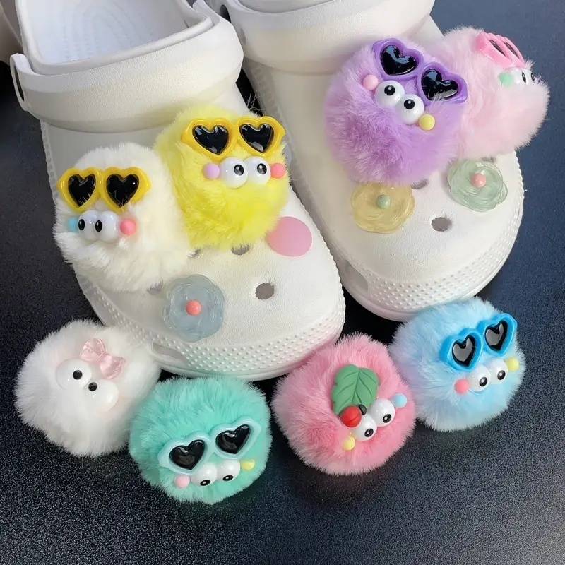 cute colorful plush ball croc jibbitz Shoe charms CROC JIBZ DIY Fashion ...