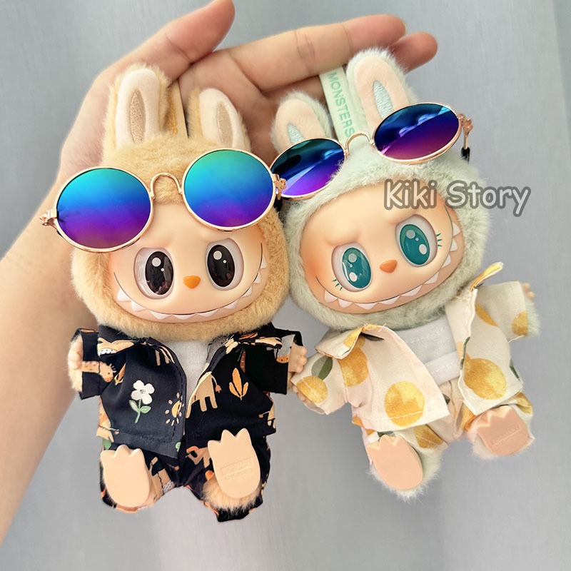 Full Set Labubu V2 Clothes Beach wear Sunglasses Slippers 17CM LABUBU ...