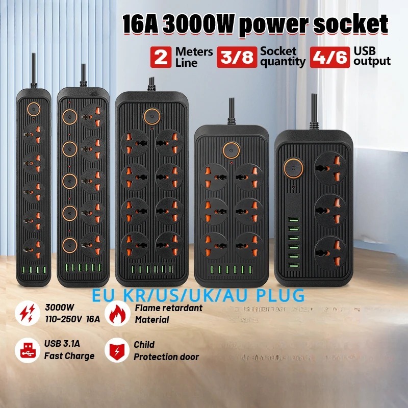 3000W UK Power Extension Power Board with Extension Cord AC Power ...