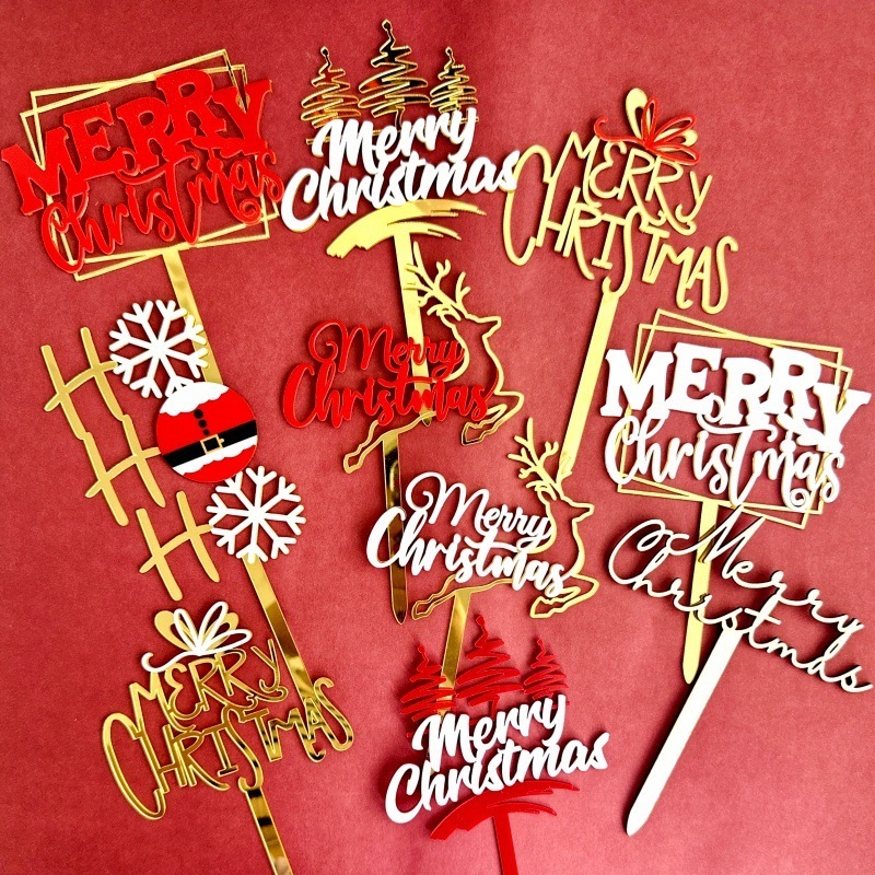 Merry Christmas Cake Topper, Double Layer Acrylic Cake Topper Xmas ...