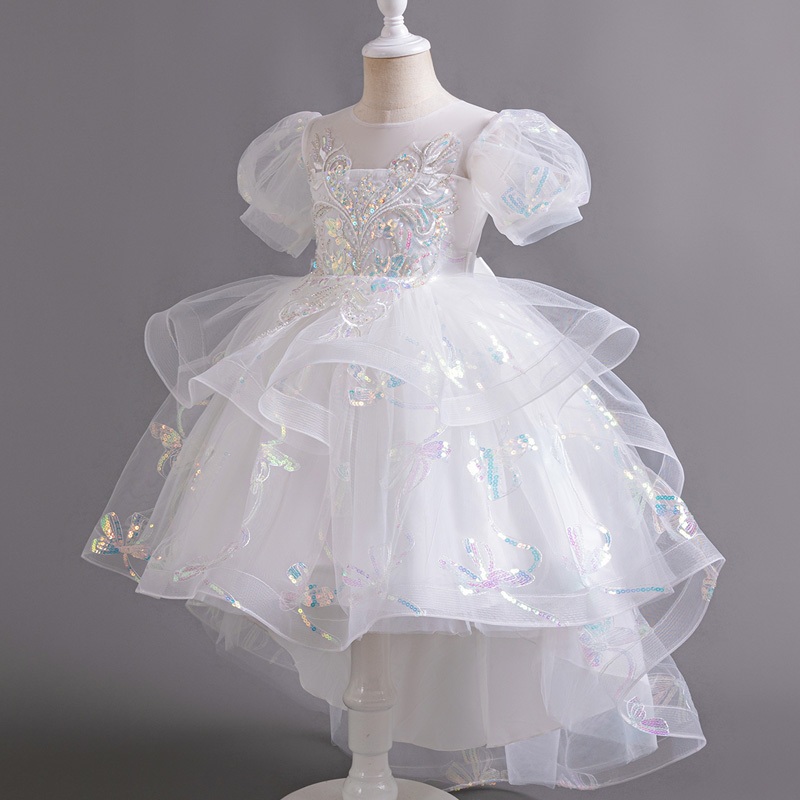 Girls Princess White Dress For Birthday Party Summer Sequins Pageant ...