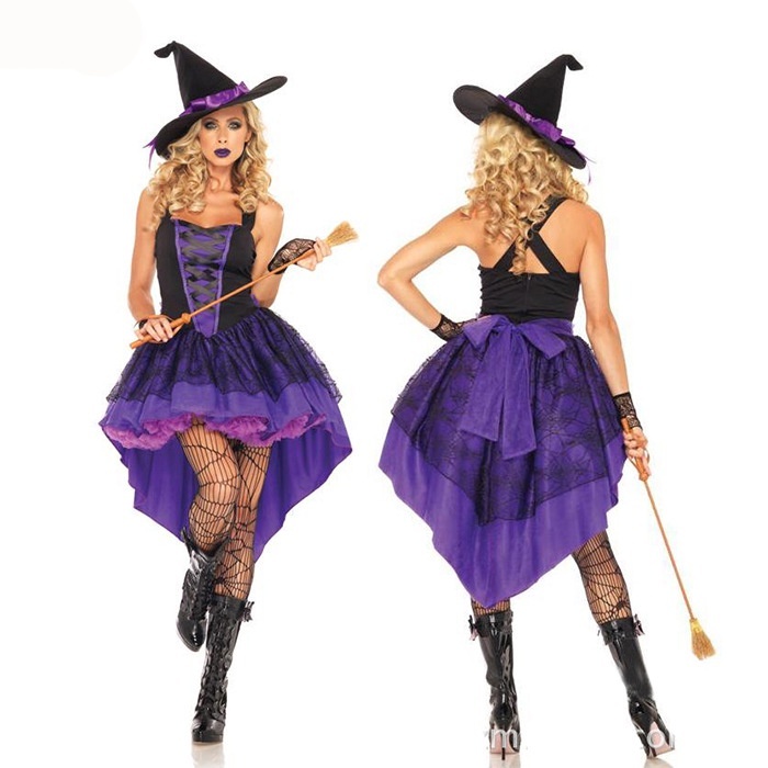 Sexy Witch Costume for Adult, Witch Hat Purple Dress for Women, Lace ...