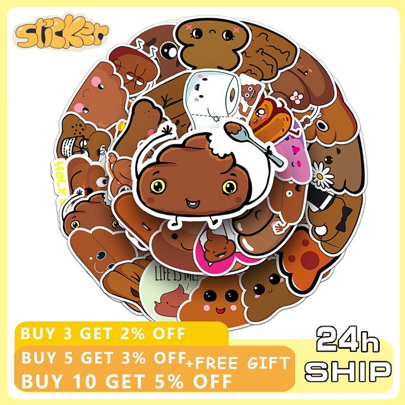 50Pcs Funny Poop Emoticons Sticker DIYToilet Sticker for Suitcase Box ...