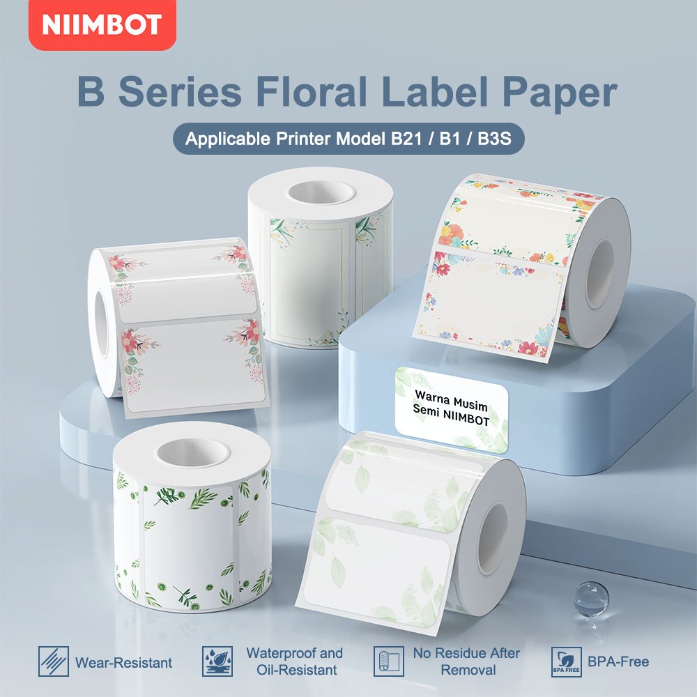 NIIMBOT B21/B1/B3S Floral Pattern Series Colorful Label Paper, Name ...