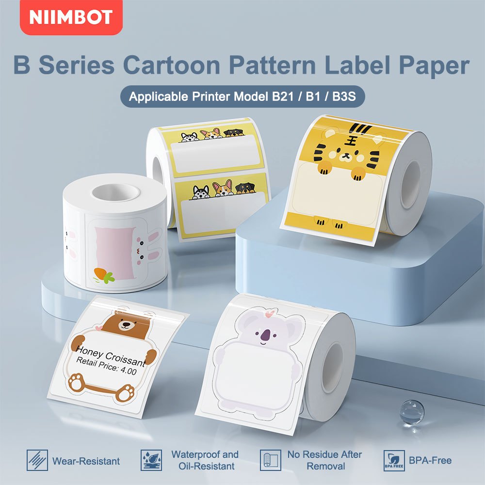 NIIMBOT B21/B1/B3S Cute Thermal Label Paper Name Cartoon Cute Animal Waterproof Pattern Note ...
