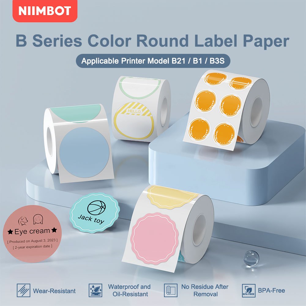 NIIMBOT B21/B1/B3S Color Round Series Label Paper Thermal Sticker, Food ...