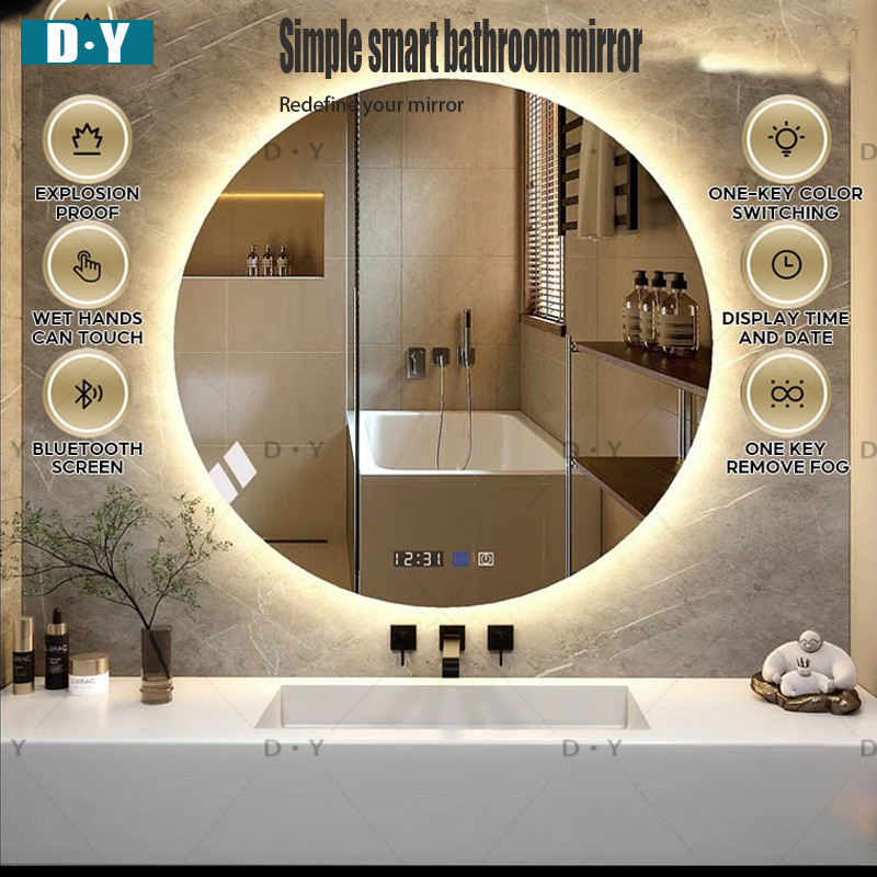 DXY Bathroom Round Toilet LED Defogging Waterproof Wall Mounted Makeup ...