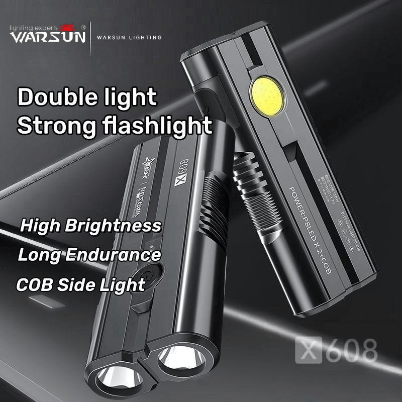 Warsun X608 LED Flashlight Super Bright Rechargeable COB Work Light ...