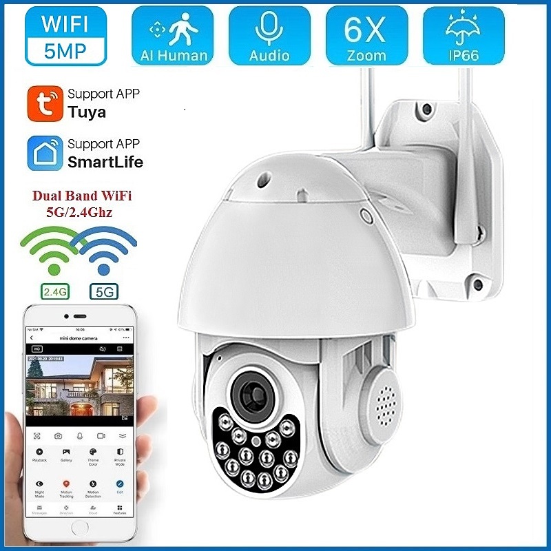 Tuya/Smart Life 5MP PTZ Camera Outdoor Waterproof 5G/2.4GHZ WiFi IP ...