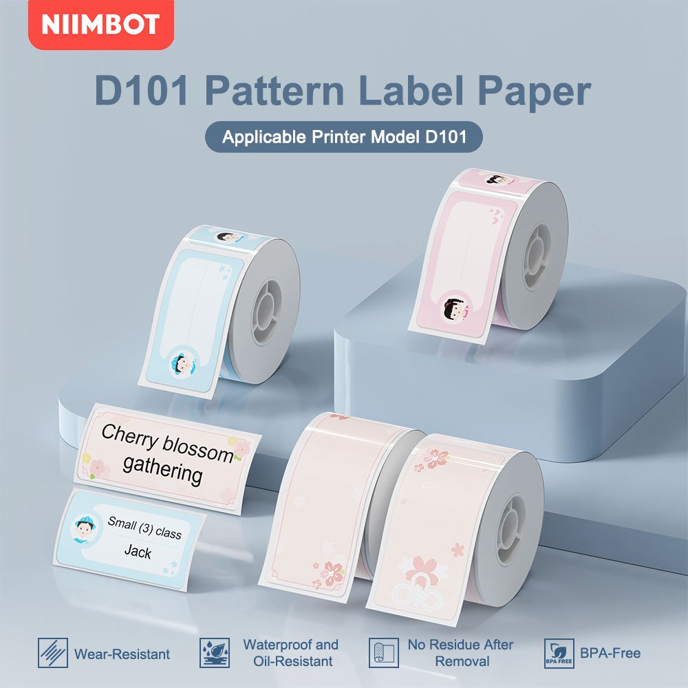 NIIMBOT D101 Cute Sickers Label Paper Name Sticker Books Stationery Box ...