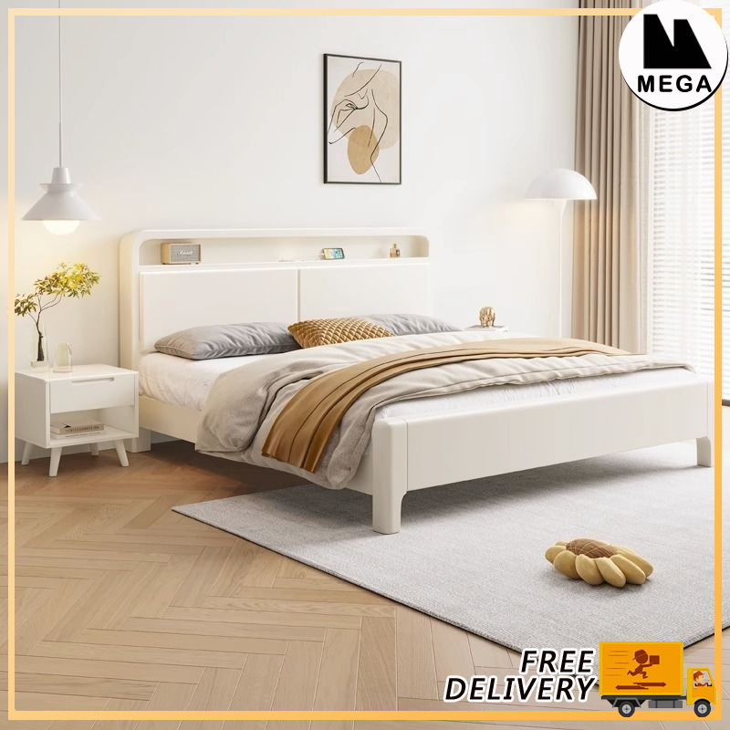 🇸🇬 ⚡ Wooden Bed Frame Solid Wood Bed Frame Super Single/Queen/King Size ...