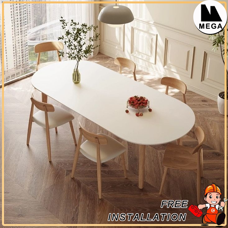 🇸🇬【Free Installation】⚡Sintered Stone Dining Table Oval Table And Chair ...