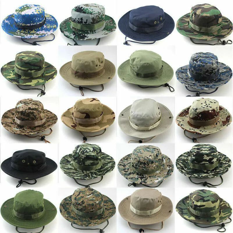 Men Army Bucket Hat Boonie Hat Sun Camouflage Cap Wide Brim Combat Game ...