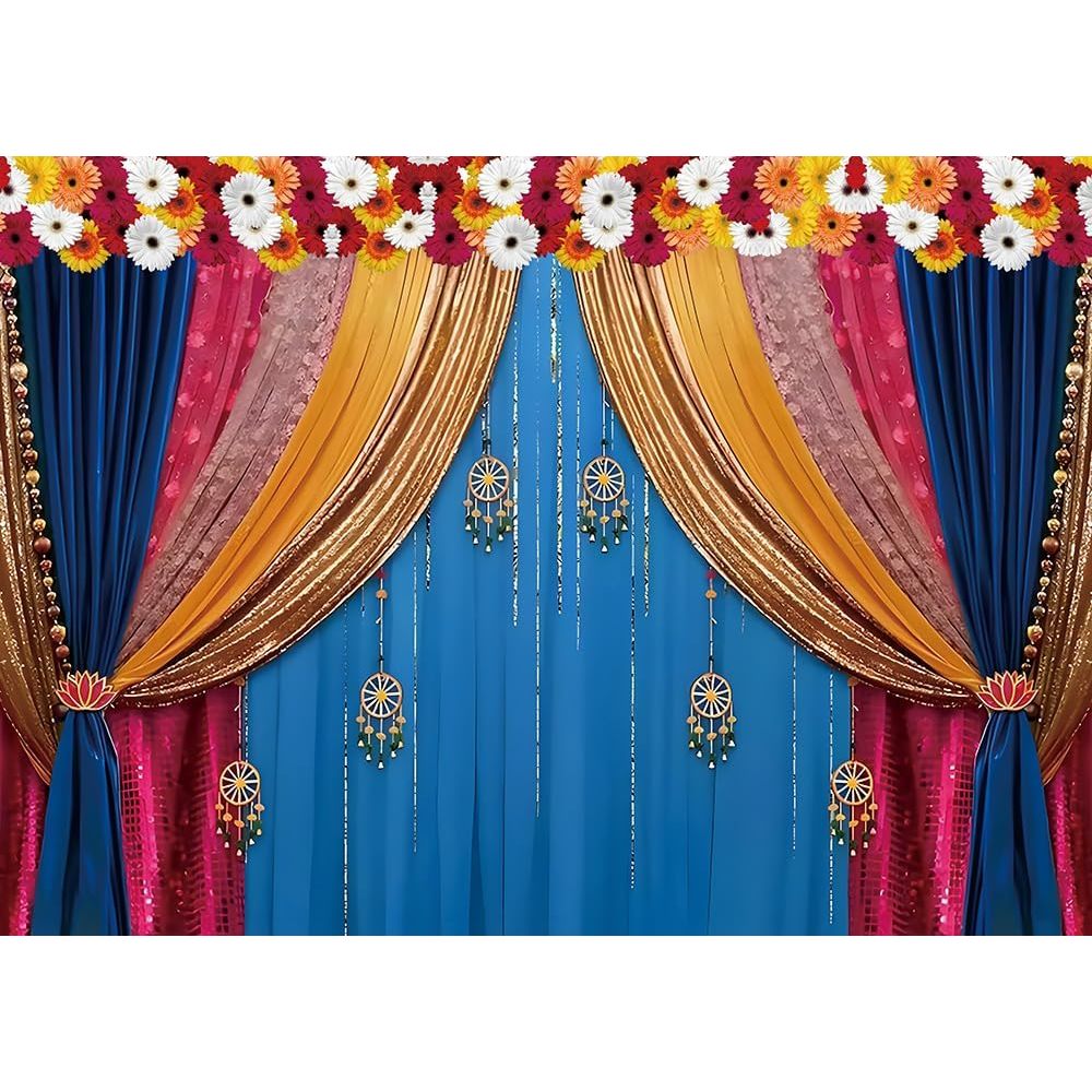 7x5ft Indian Traditional Photography Backdrop Macrame Marigold Garland ...