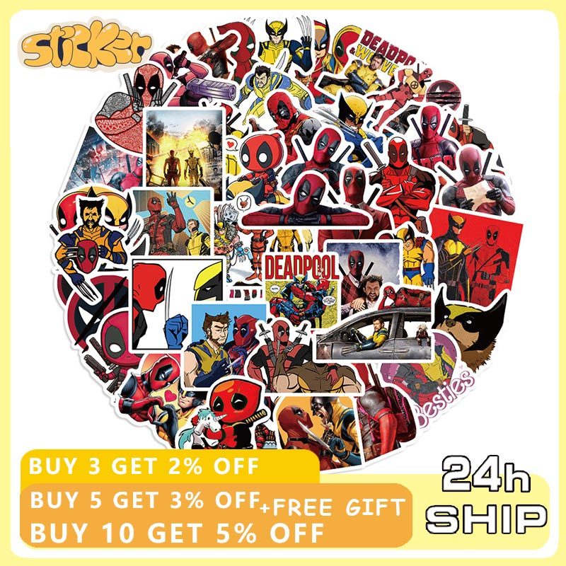 50PCS Disney Marvel Deadpool Wolverine Stickers Laptop Motorcycle ...