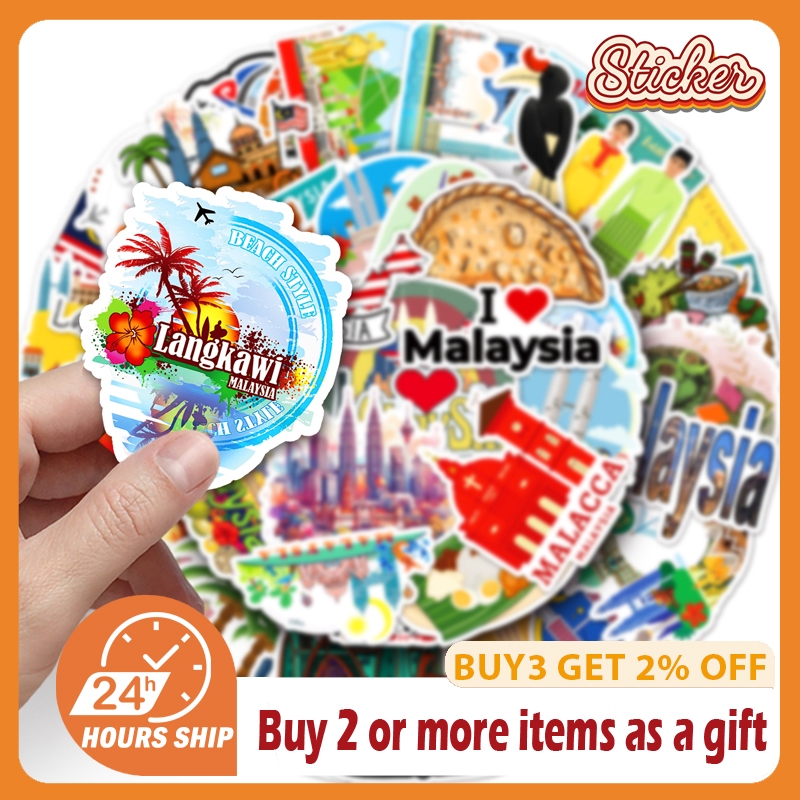 50pcs Malaysia Scenery Stickers Cartoon Malacca Langkawi Kuala Lumpur ...