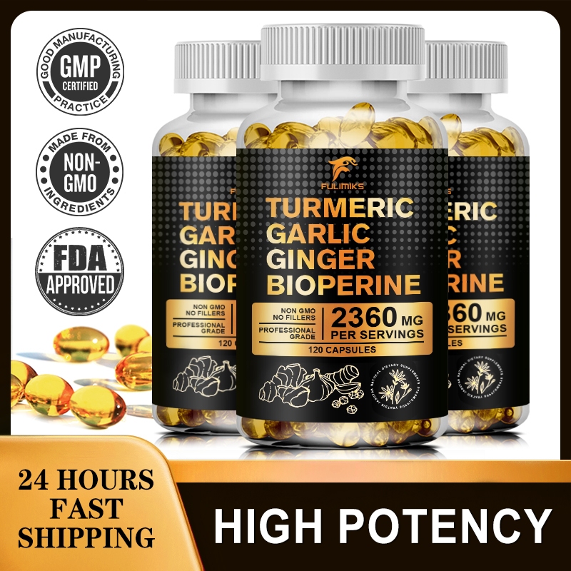 4-in-1 Turmeric Ginger Supplement with Pepperin 2360 Mg with Garlic ...