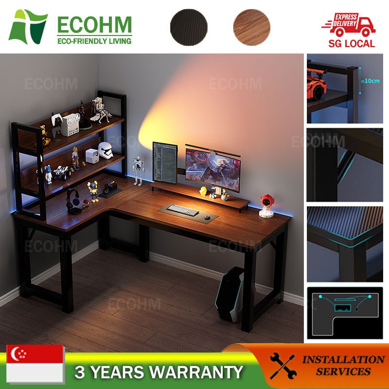 ECOHM Corner Computer Desk Gaming Office Organizer Bookshelf Laptop ...