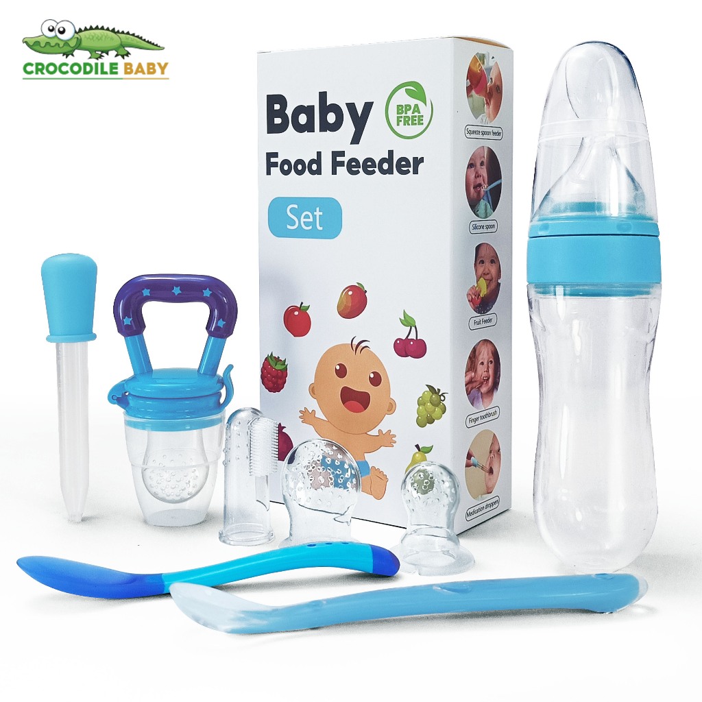 Baby feeding set Squeeze cereal silicone spoon bottle Fruit nipple Drug ...