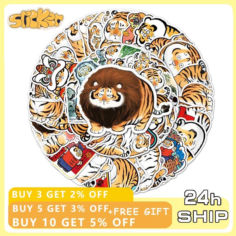 50pcs Fat Tiger Cartoon Stickers Cute Kawaii Animal Stickers Kids Toys ...