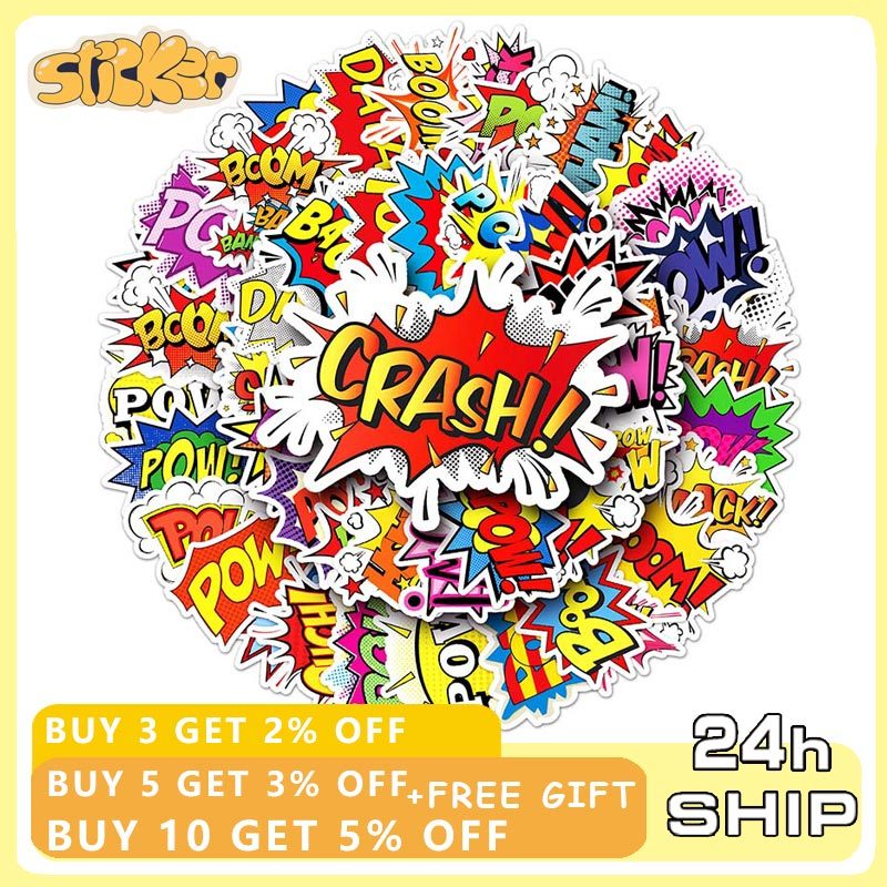 50pcs BAM POW WOW BOOM Explosion Cloud Style Cartoon English Letter ...