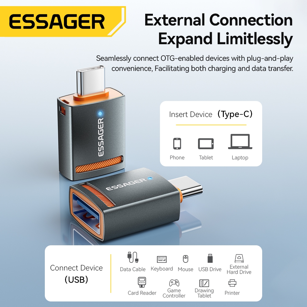 Essager 3A type c/micro/USB/L Adapter 5Gbps High Speed Transmit OTG ...