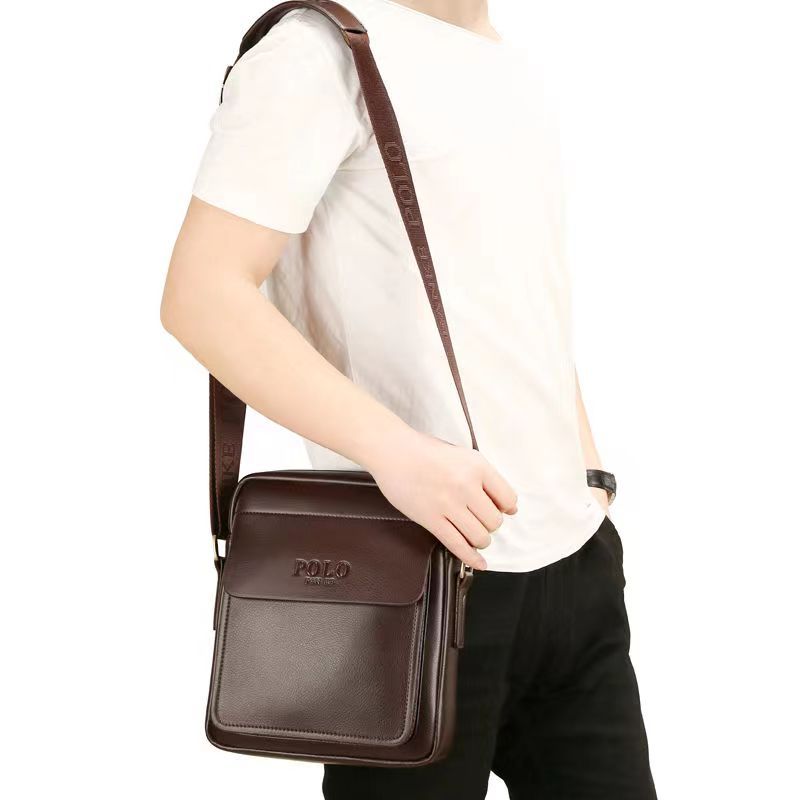 POLO Men"bag Genuine Leather shoulder bag for men side backpack satchel ...