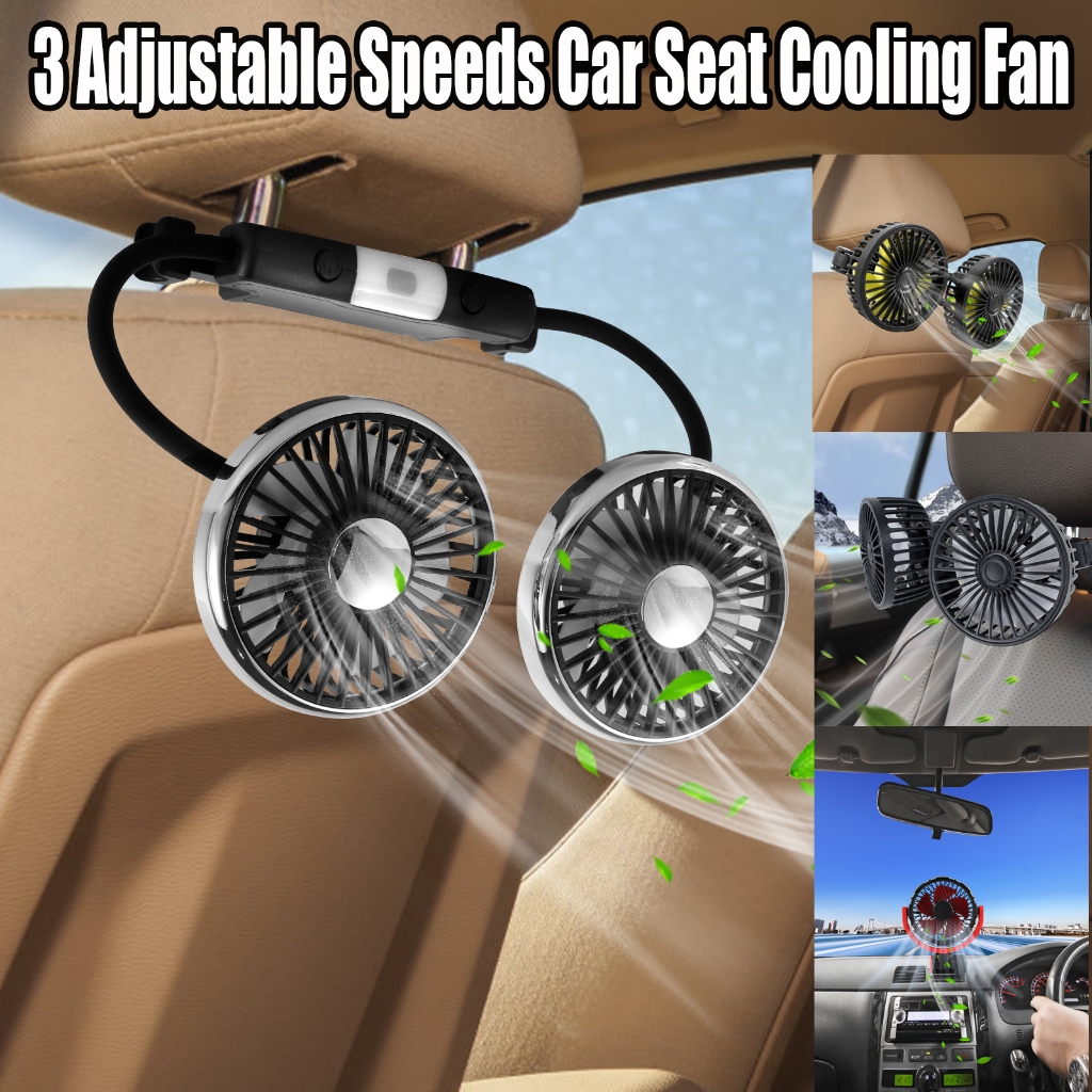 Car Fan for Backseat Double Head Car Rear Seat Fan with Led Light ...