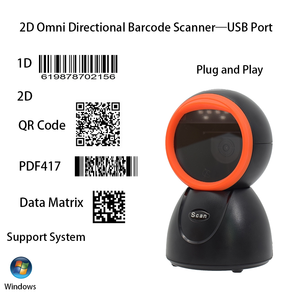 OmniDirectional Barcode Scanner 1D 2D QR Code POS System Flatbed ...