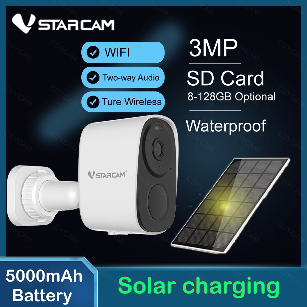 Vstarcam CB54 Solar 3MP Camera Wifi Outdoor Built-in Rechargeable Battery 5000mAh PIR Human ...