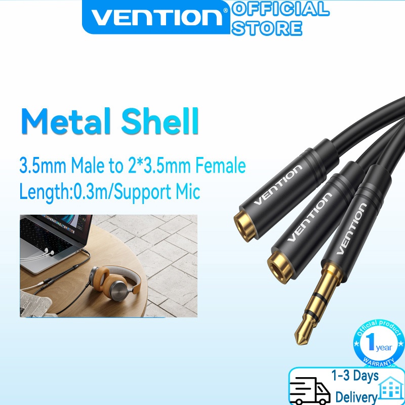 Vention 3.5mm Audio Cable Splitter 1 to 2 Male to Female Jack Cable TPE ...