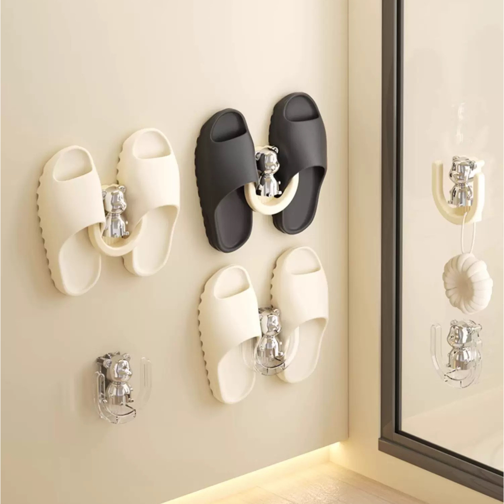 Bathroom Slipper Rack Wall Mounted Non Perforated Hanging Shoe Storage ...