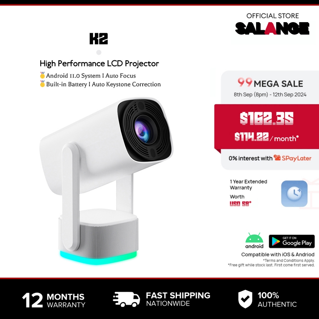 [Auto Focus] Salange K2 Mini Projector with WiFi and Bluetooth, Built ...