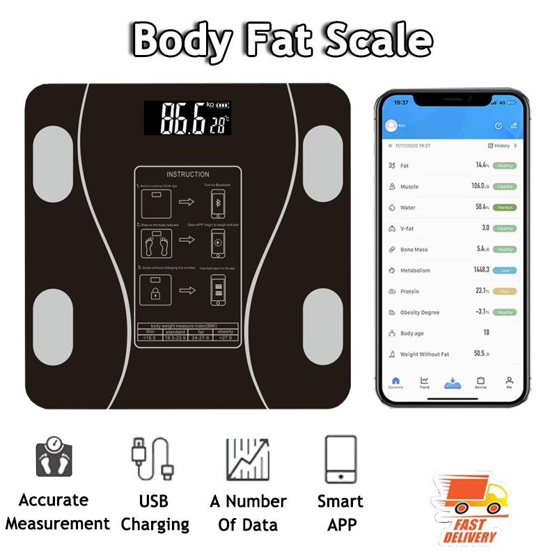 Bluetooth Body Fat Smart Weight Scale Digital Smart Body Fat Scale Home ...