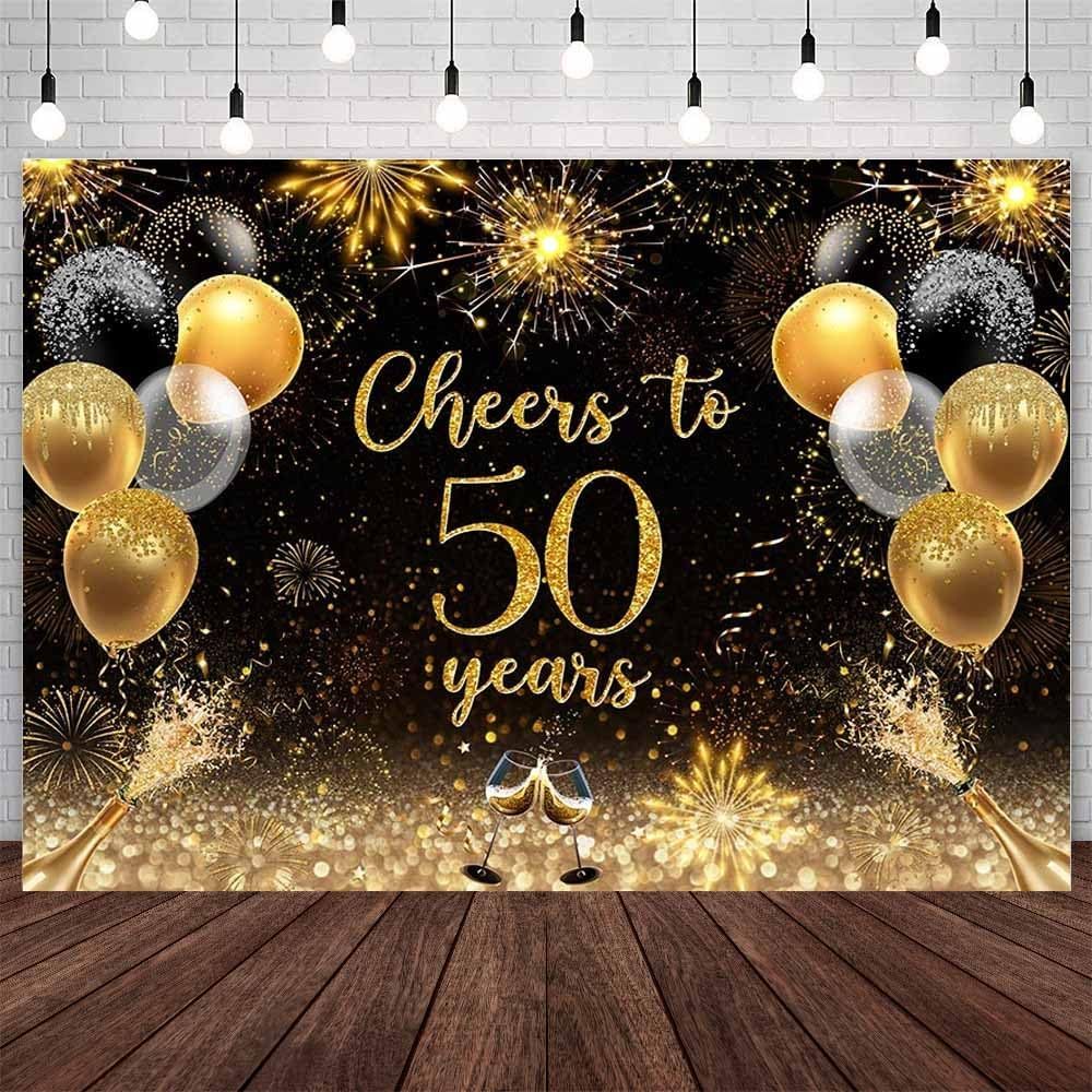 Cheers to 50 Years Photography Backdrop Black Gold 50th Birthday ...