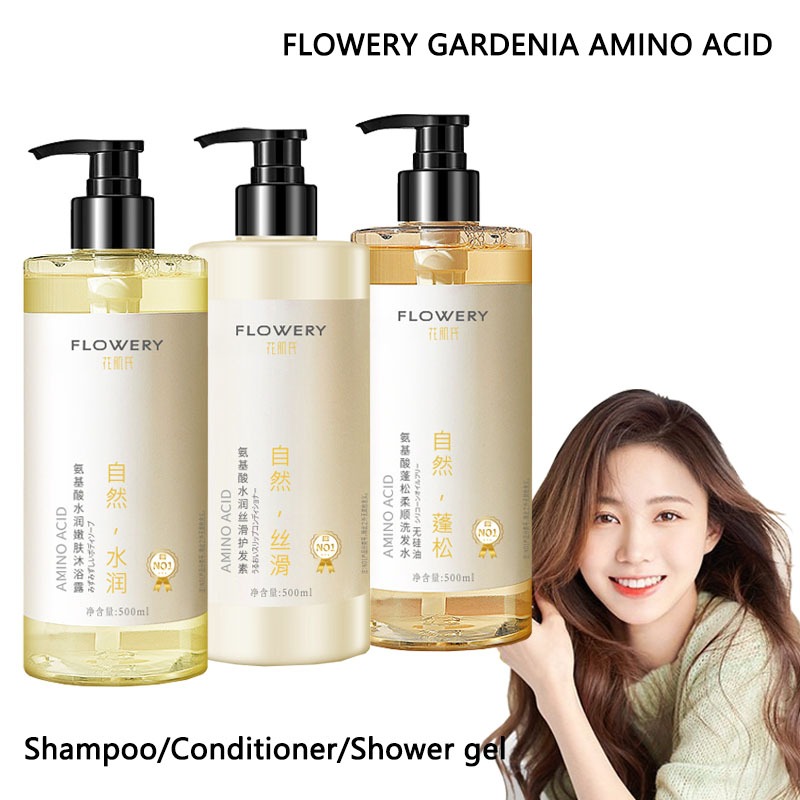 500ml FLOWERY Gardenia Amino Acid Deep Cleansing Anti Dandruff Hair Shampoo Conditioner Shower ...