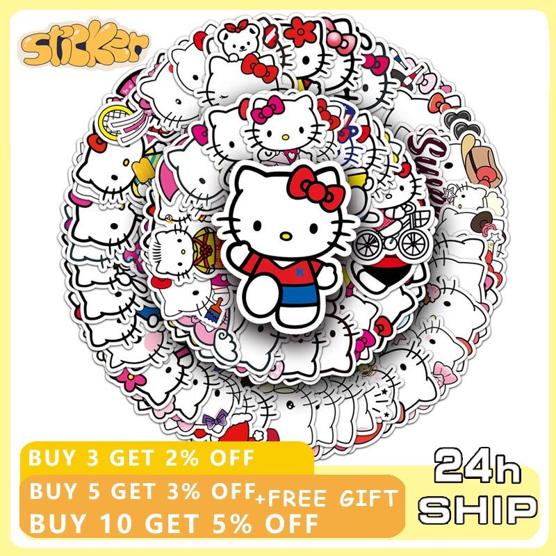 100pcs Hello Kitty Sticker Pack Cute Anime Waterproof Sticker Cute ...