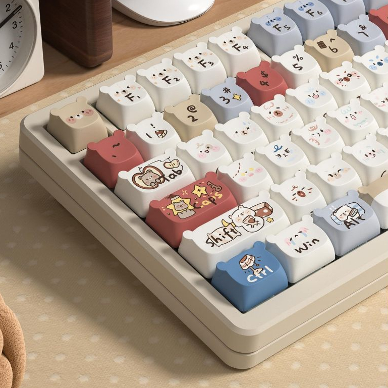 WOMIER 133 Keys Cute Bear Keycaps Dye Sub PBT Key Caps Set for Gateron ...