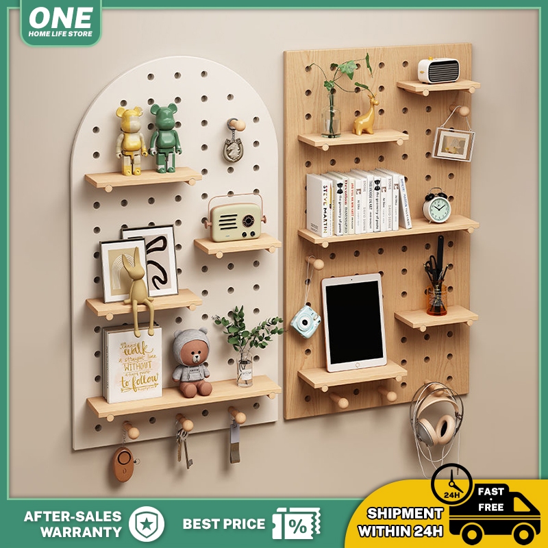 Pegboard Solid wood hole board wall shelves bedroom living room ...