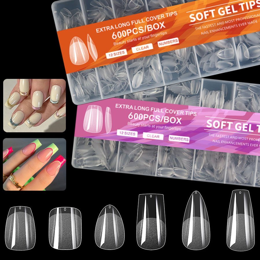 BORN PRETTY 600pcs/Box False Nails Tips Clear Semi-Matte Press On Nails ...